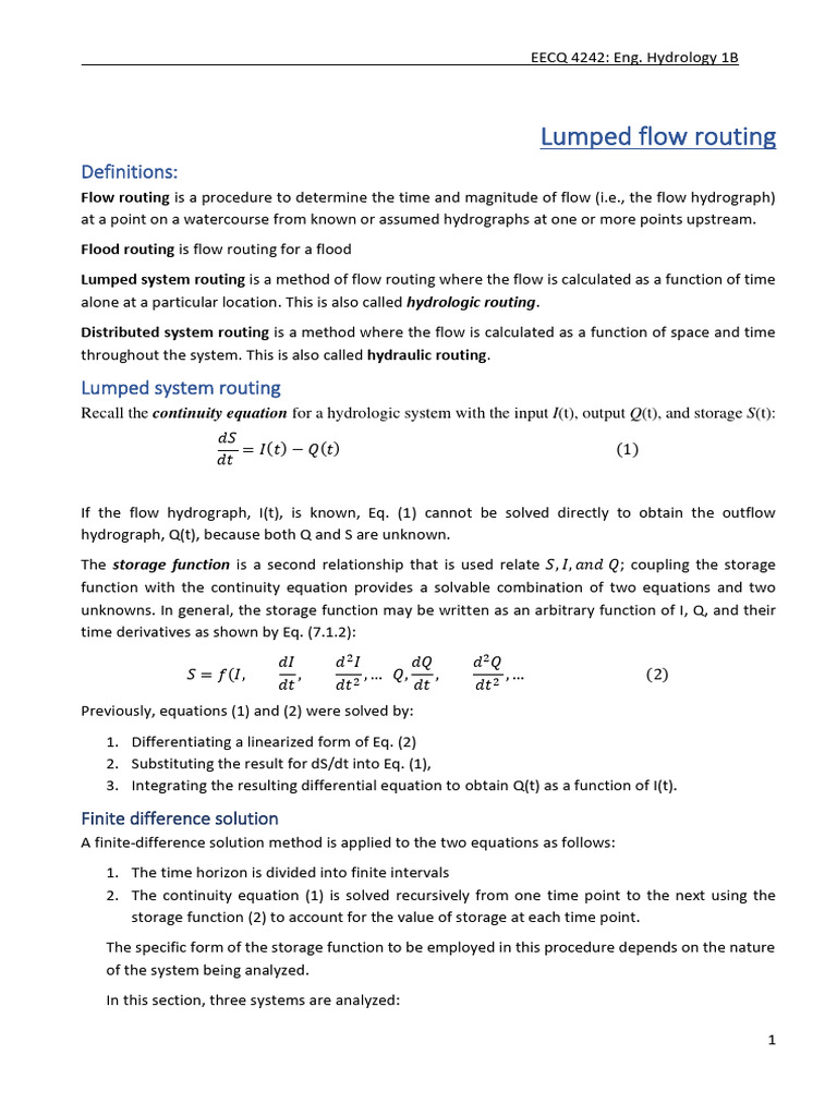 Lumped Flow Routing in Hydrology | PDF | Science & Mathematics