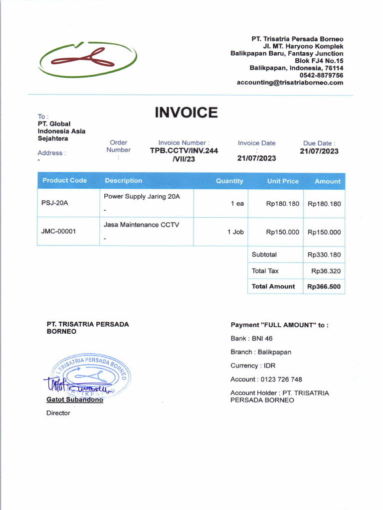 Invoice Maintenance CCTV | PDF