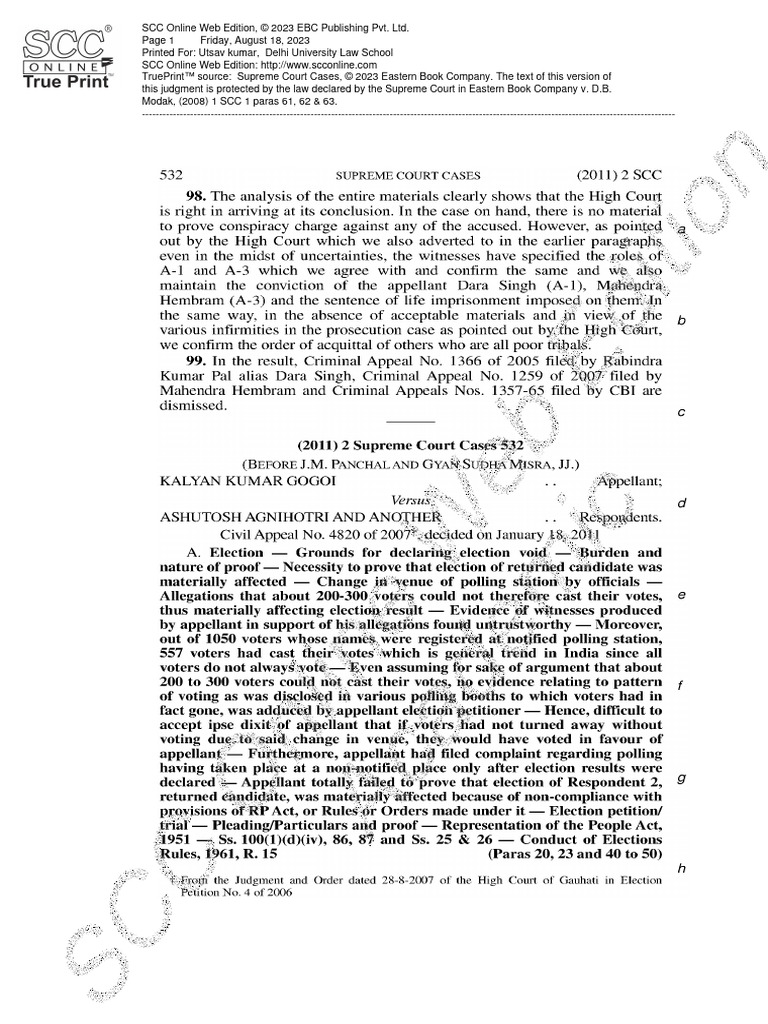 Kalyan Kumar Gogoi v. Ashutosh Agnihotri, (2011) 2 SCC 532 | PDF Kalyan Kumar Gogoi v. Ashutosh Agnihotri, (2011) 2 SCC 532 | PDF