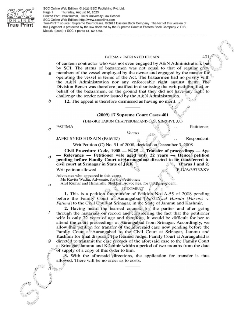 Fatima v. Jafri Syed Husain, (2009) 17 SCC 401 | PDF
