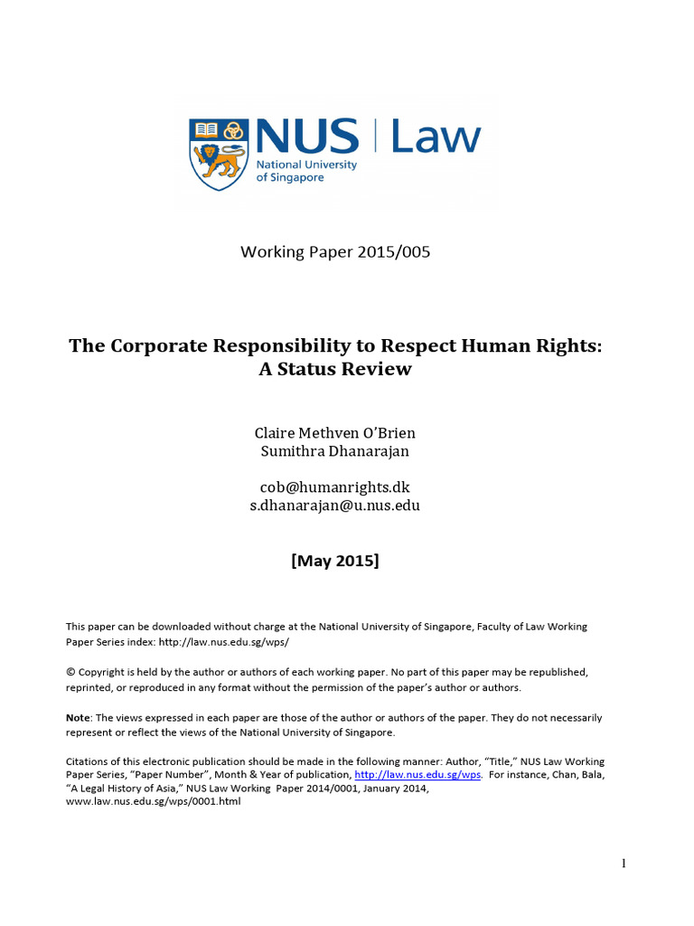 O Brien & Dhanarajan (2016) - Corporate Responsibility To Respect Human ...