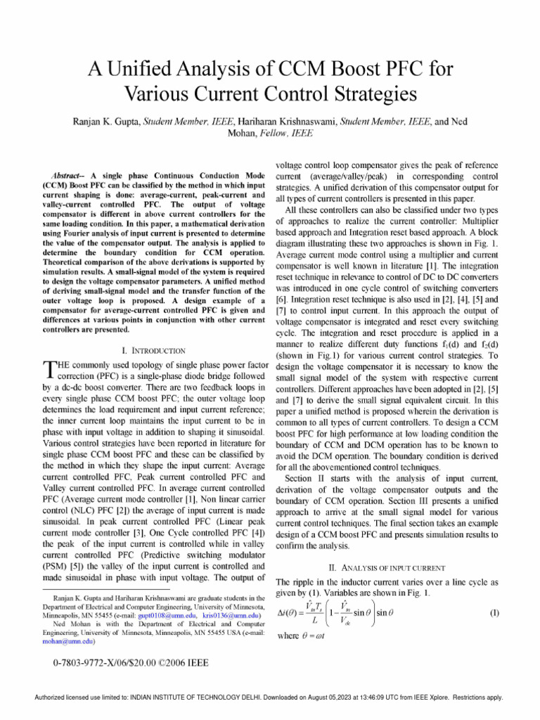 A Unified Analysis of CCM Boost PFC For Various Current Control ...