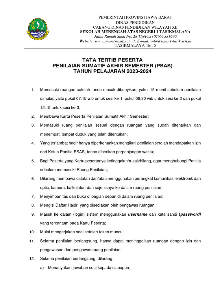 Tata Tertib PEserta Dan PEngawas | PDF