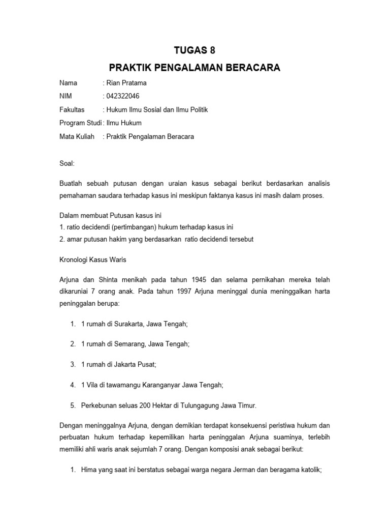 Tugas 8 Putusan Perdata | PDF | Hukum