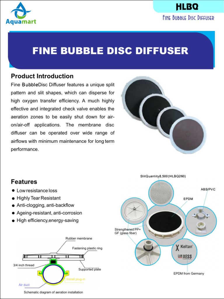 Fine Bubble Disc Diffuser From Aquamart | PDF | Solvent | Water