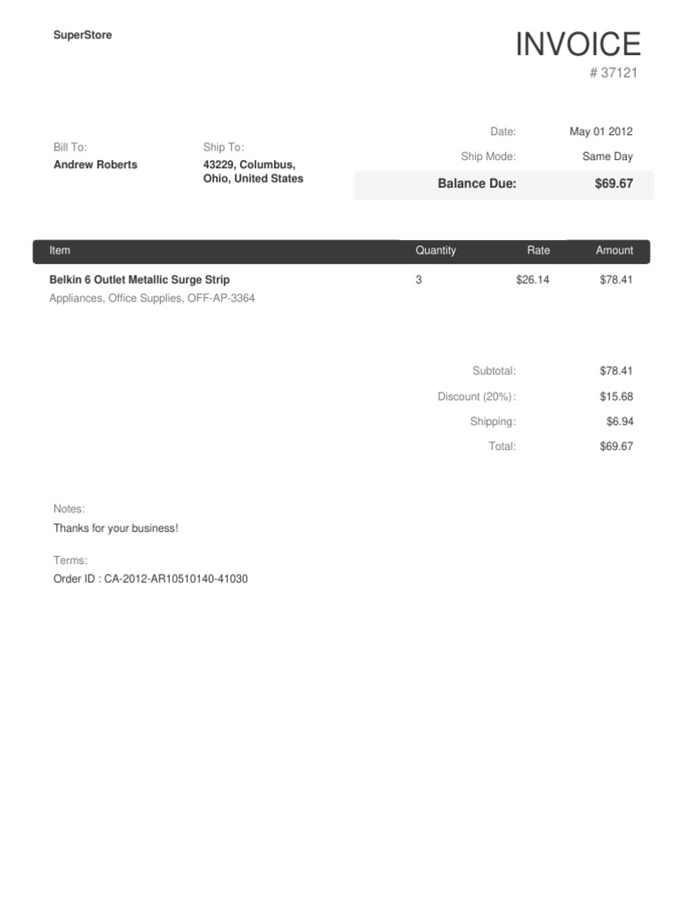 Invoice - Andrew Roberts - 37121 | PDF