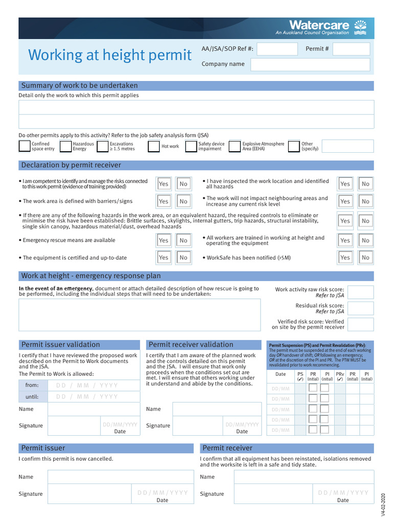 Working at Height Permit | PDF | Risk | Safety