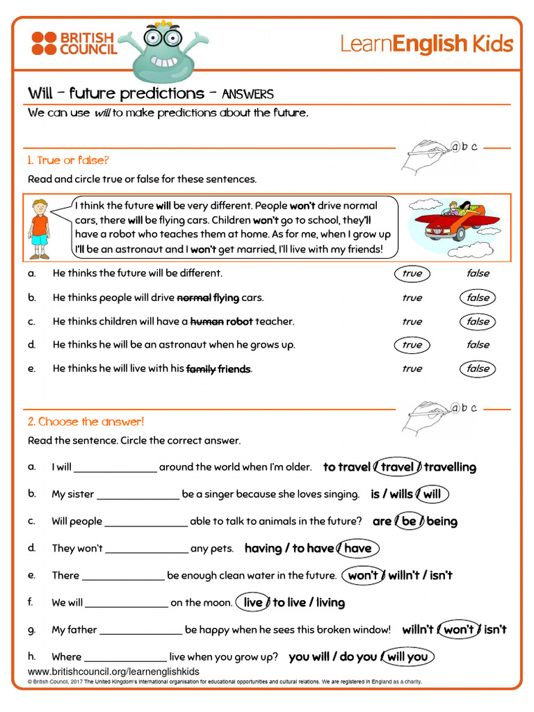 Future Predictions with "Will" Worksheet | PDF | Language Arts & Discipline