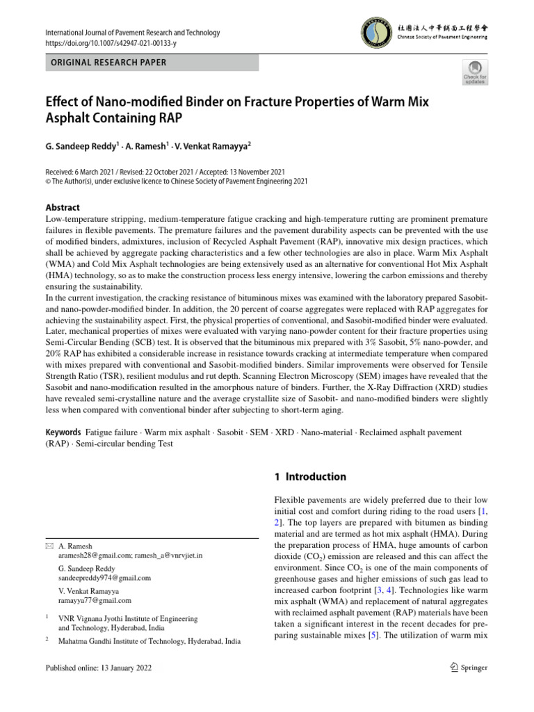 AY 2021-22 - DR VVR - IJPRT - Jan - Springer | PDF | Fracture | Road ...