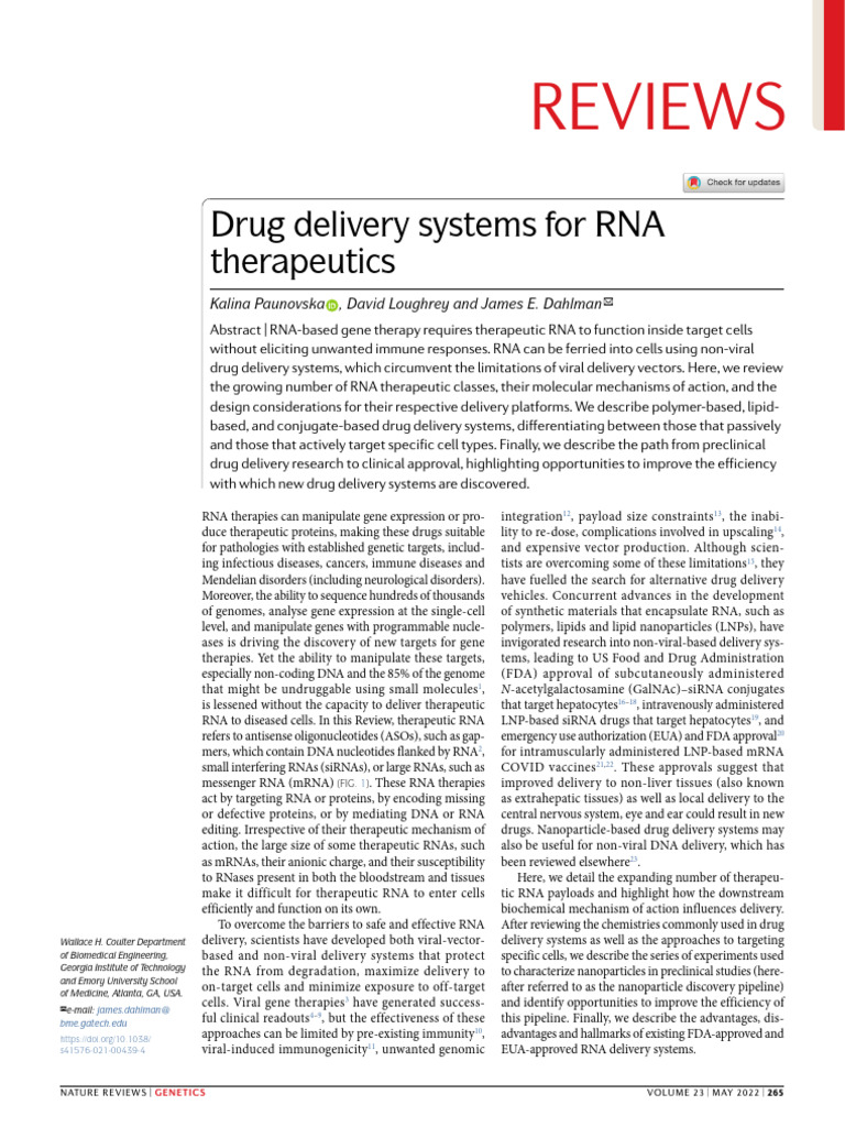 RNA Therapeutics: Delivery Systems Review | PDF