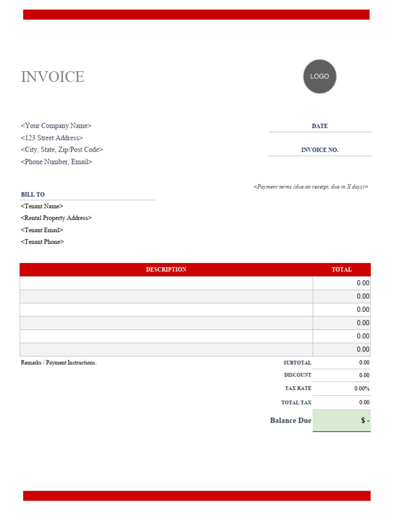 Rental Invoice Template 1 Word | PDF
