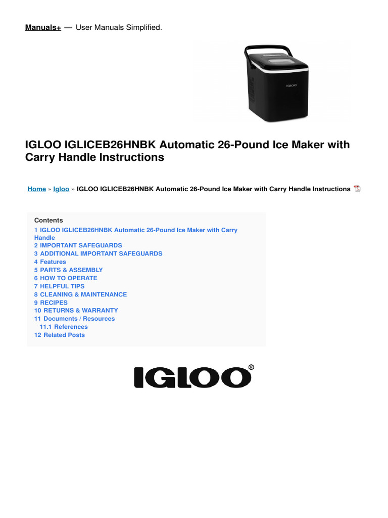 IGLOO IGLICEB26HNBK Automatic 26-Pound Ice Maker With Carry Handle Instructions en | PDF