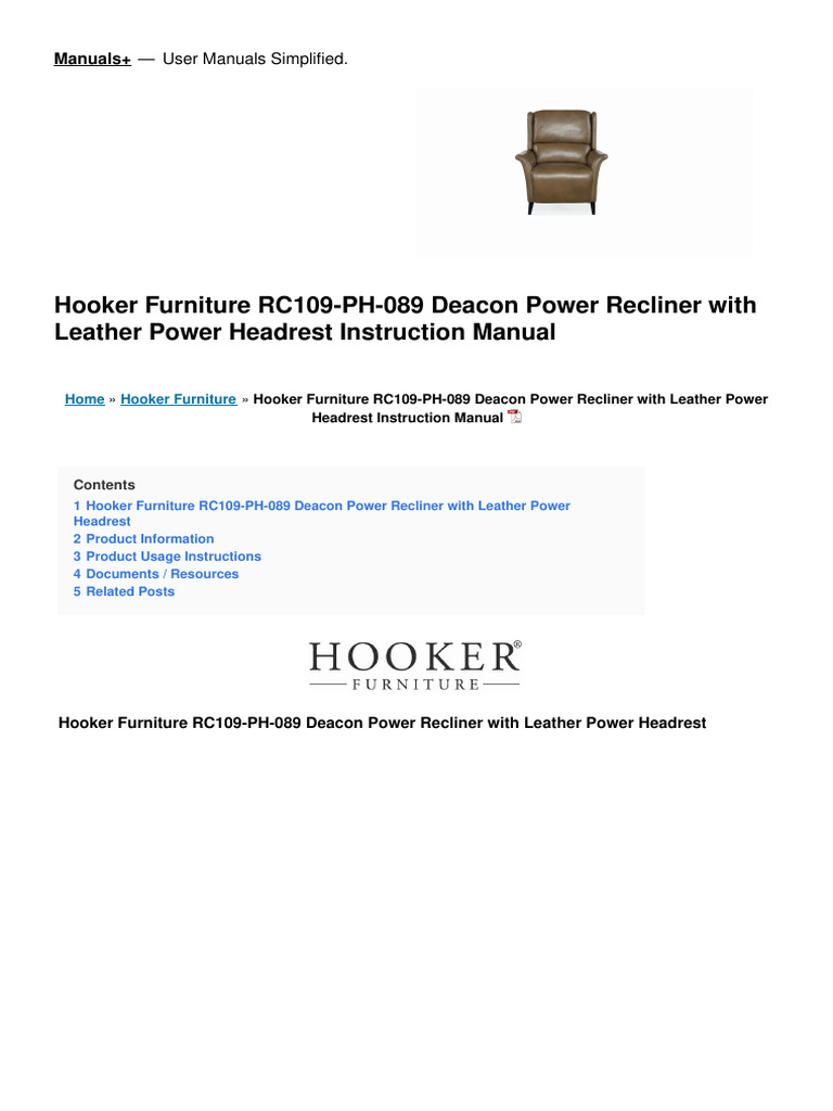 Hooker RC109-Ph-089 Manual en | PDF | Chair | Furniture