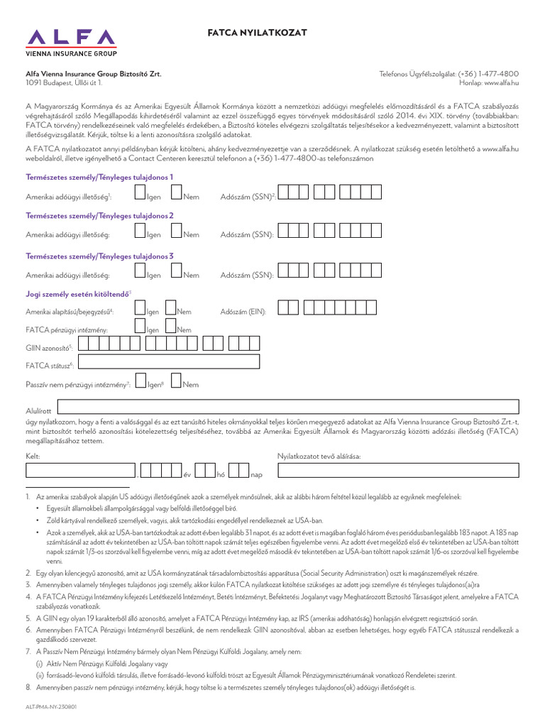 FATCA Nyilatkozat | PDF