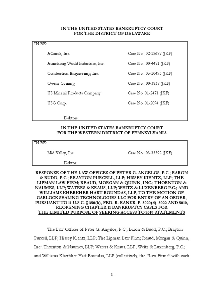 Response to Motion to Reopen Cases | Bankruptcy | Lawsuit