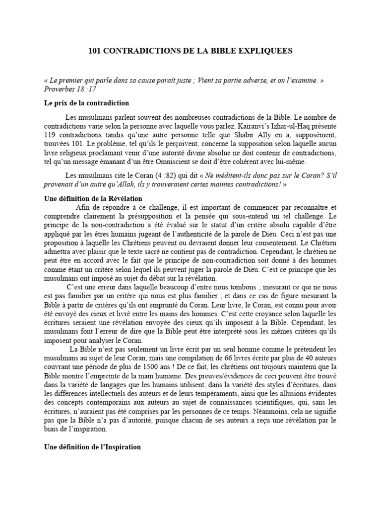 101 Contradictions Bibliques Expliquées | PDF | Dieu | Coran