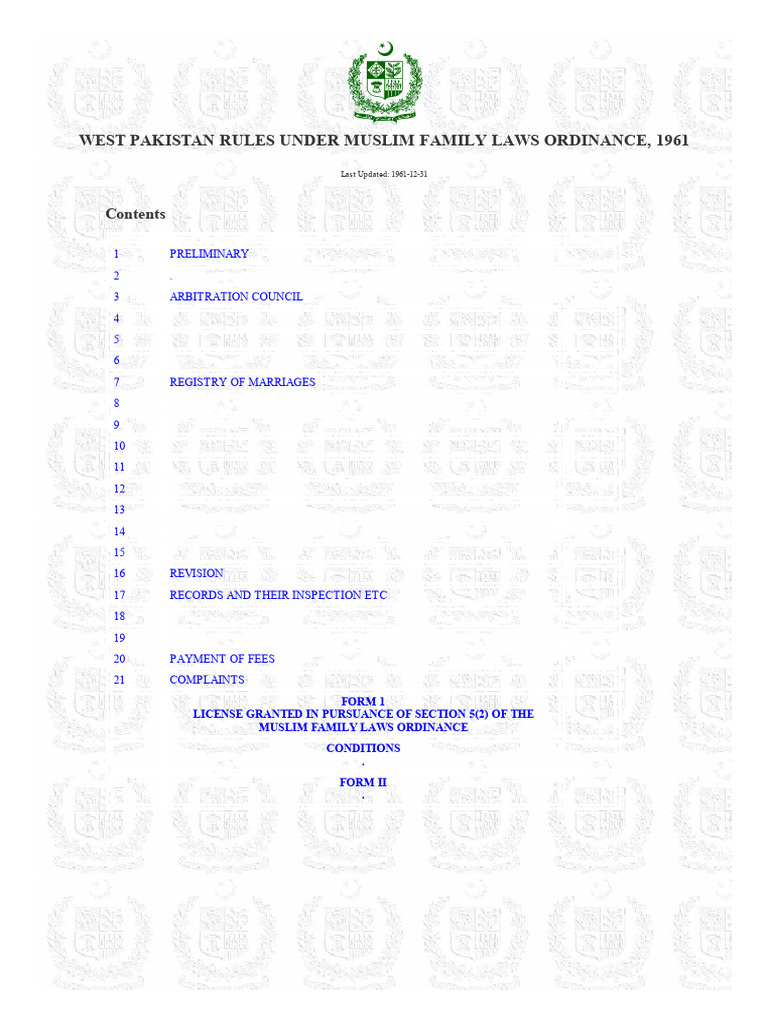 The Muslim Family Laws Ordinance, 1961 (VIII of 1961) | PDF | Marriage ...
