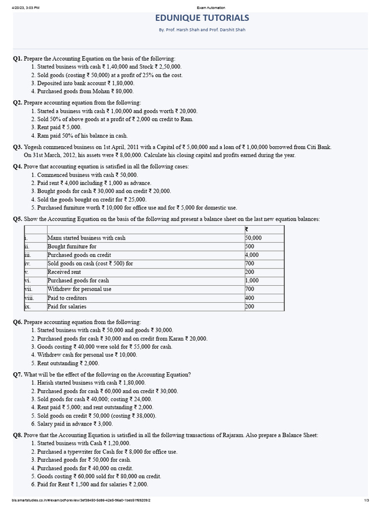 11th Accounting Equation | PDF
