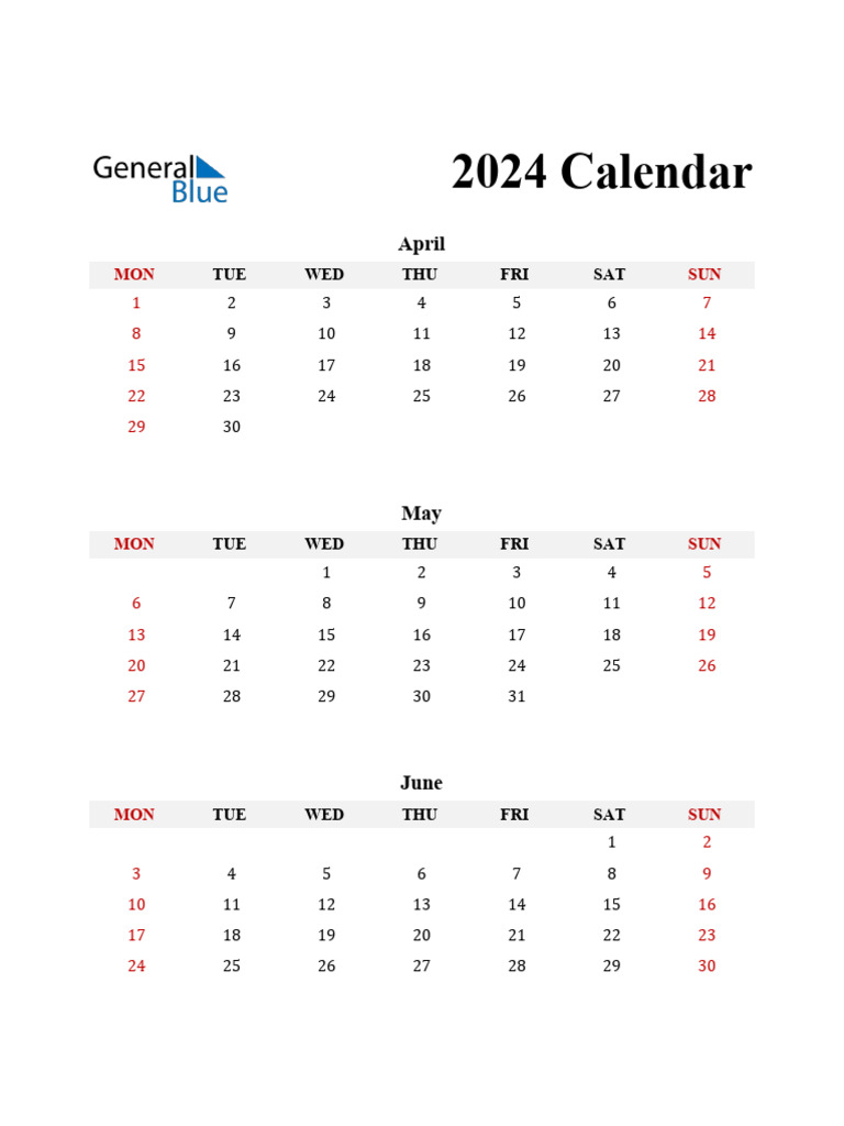 Q2 2024 Calendar Overview | PDF