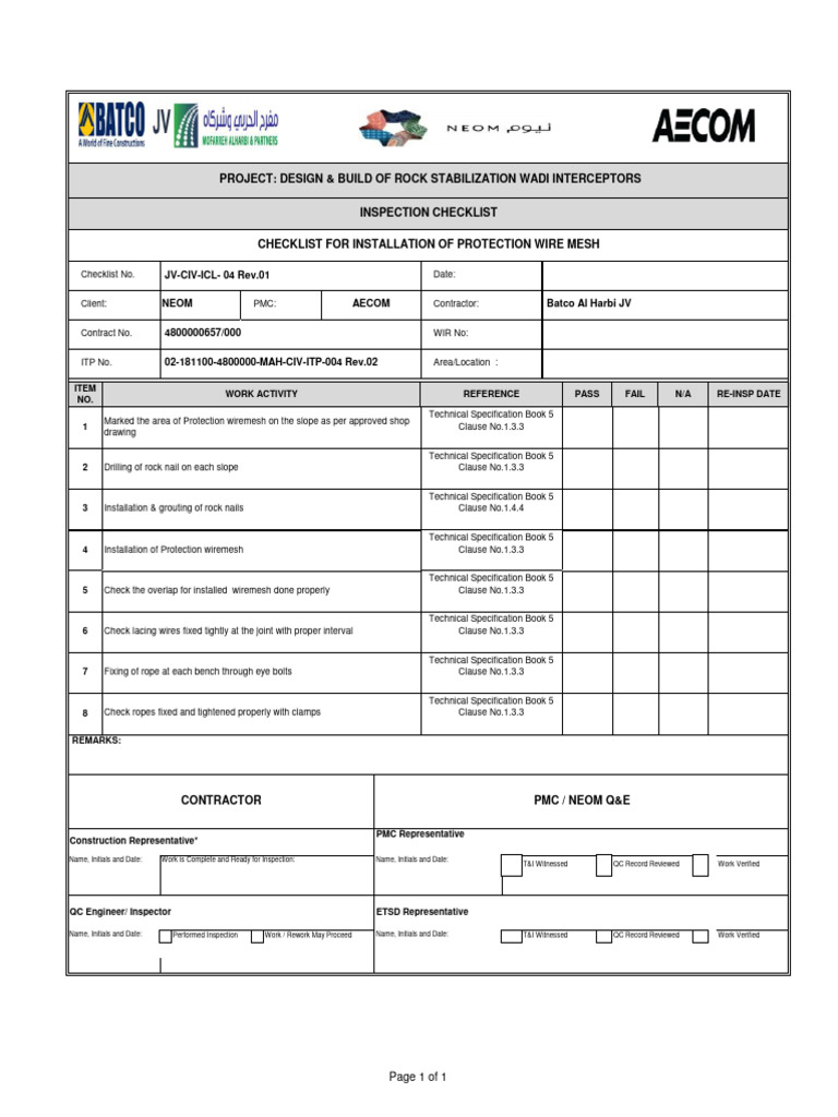 QAQC Checklist - Protection Wire Mesh Edit | PDF