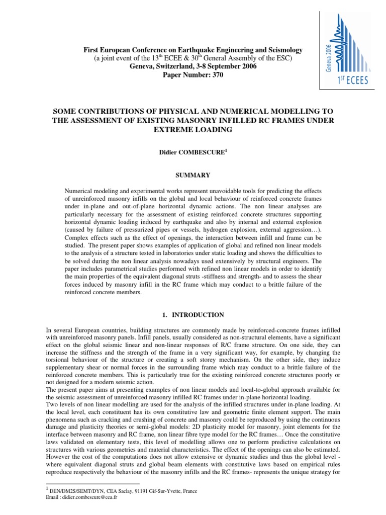 Some Contributions of Physical and Numerical Modelling To The Assessment of Existing Masonry ...