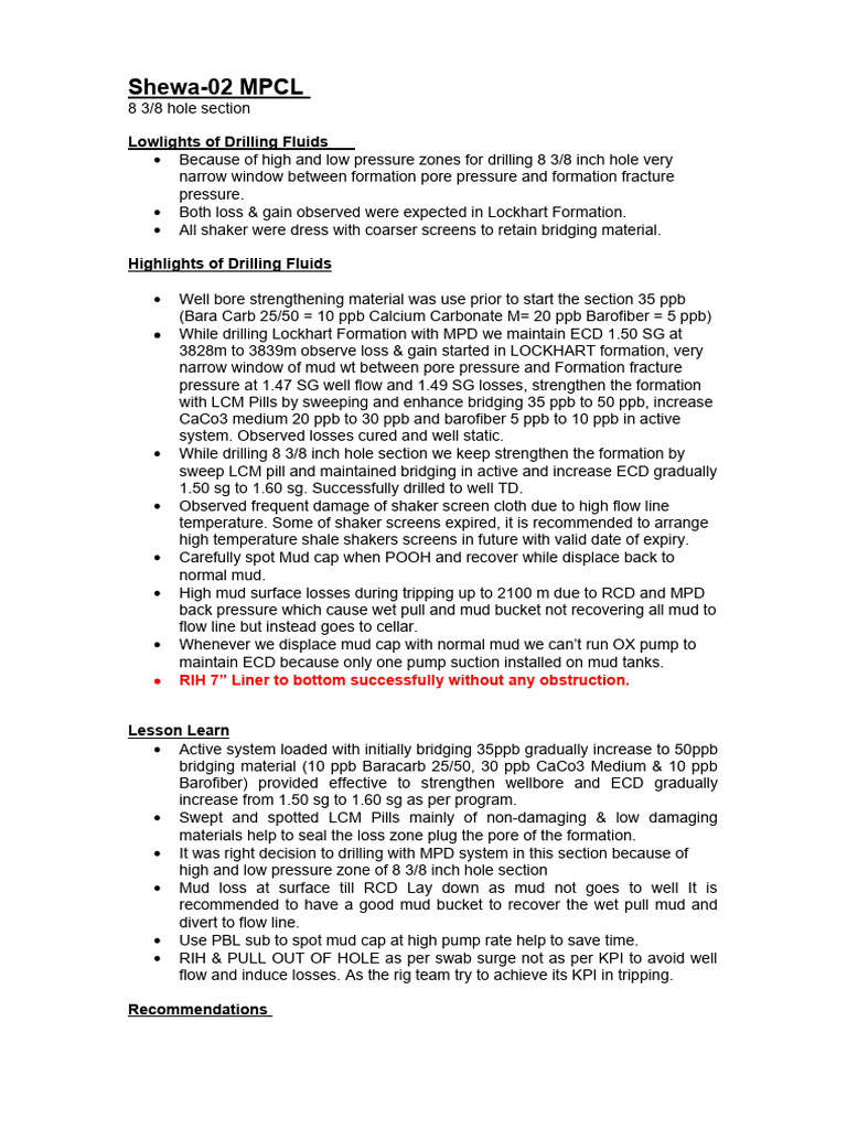 Shewa-2 Lesson Learned | PDF | Pump | Oil Well