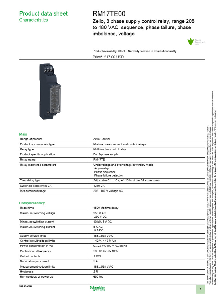 Zelio RM17TE00 3-Phase Control Relay | PDF | Relay | Alternating Current