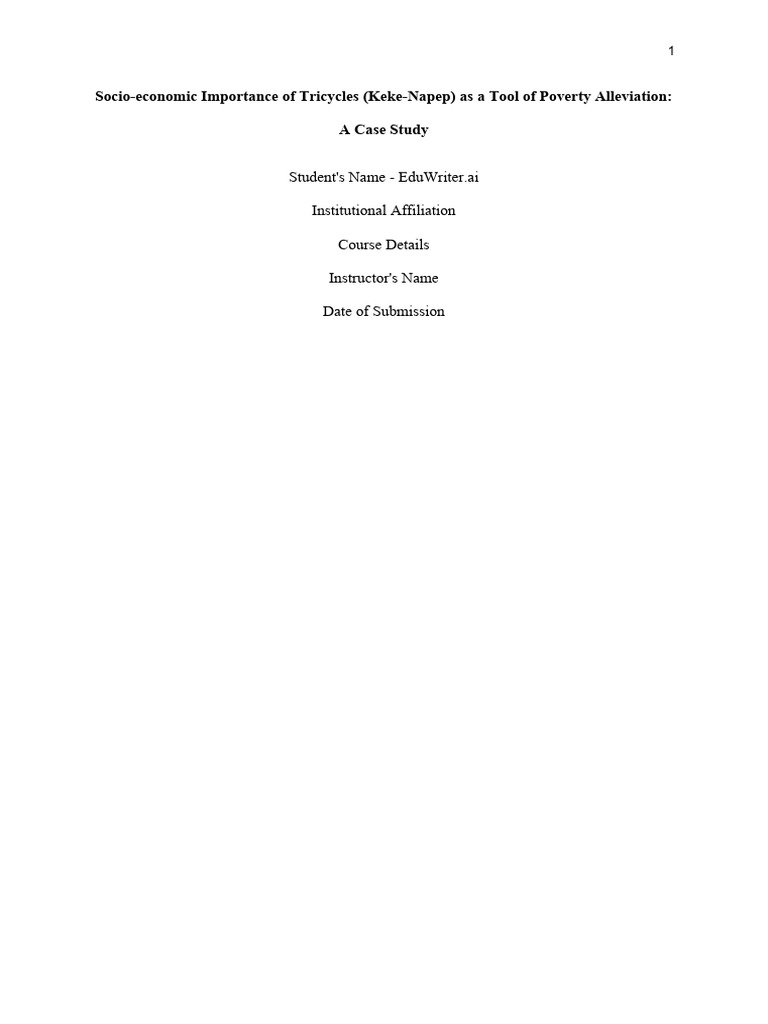 Socio-economic Importance of tricycle (keke-napep) as a tool of Poverty ...