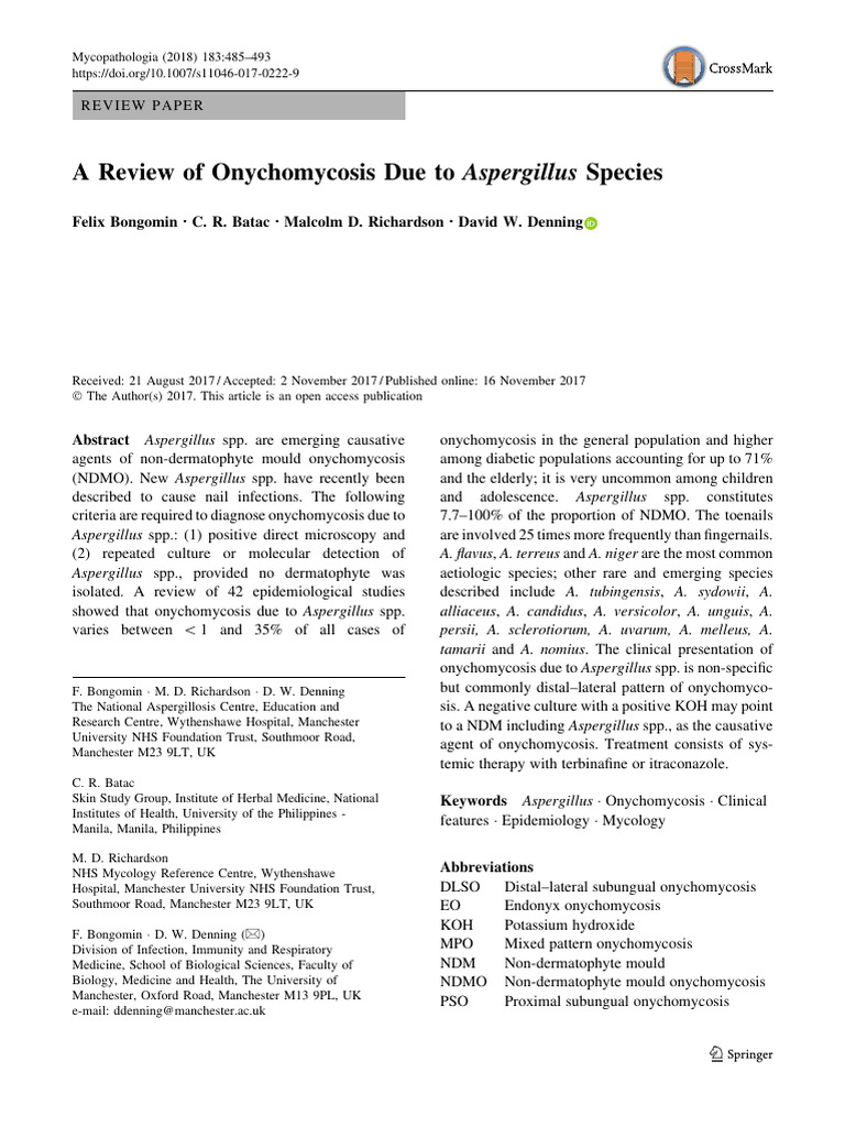 A Review of Onychomycosis Due To Aspergillus Species | PDF | Aspergillus | Fungus