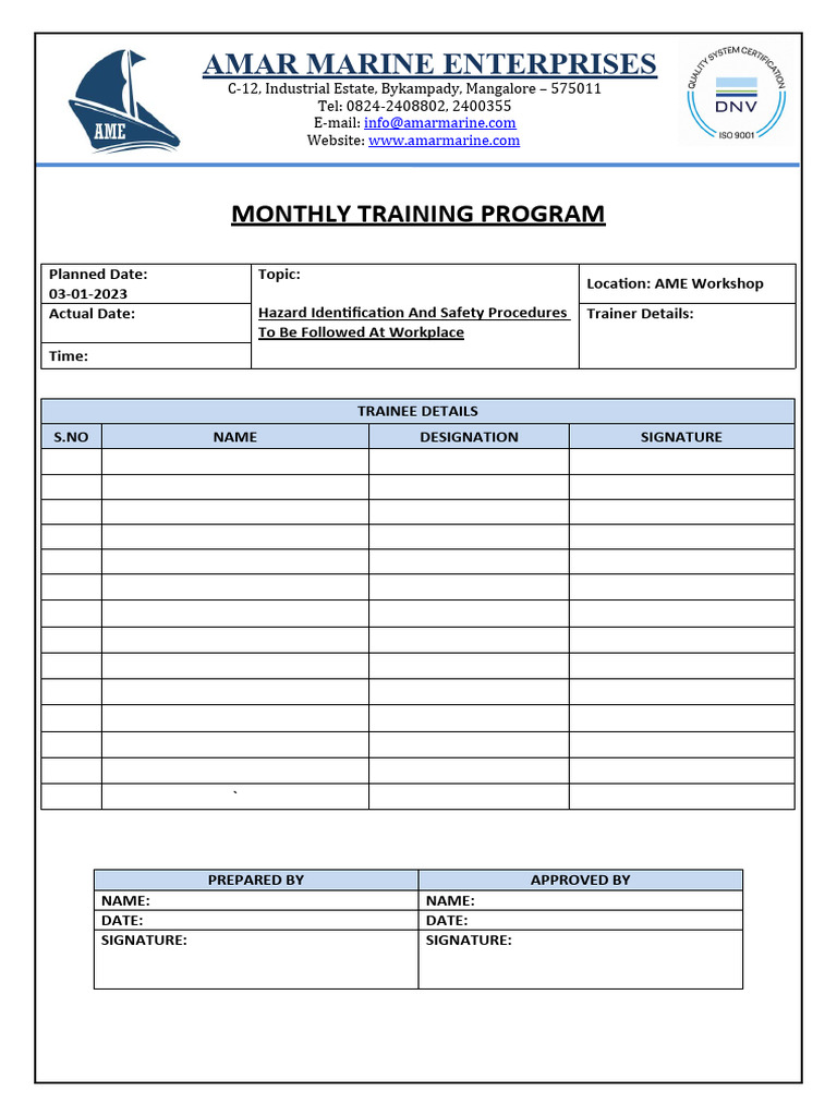 Monthly Training Plan | PDF | Working Conditions | Diving Equipment