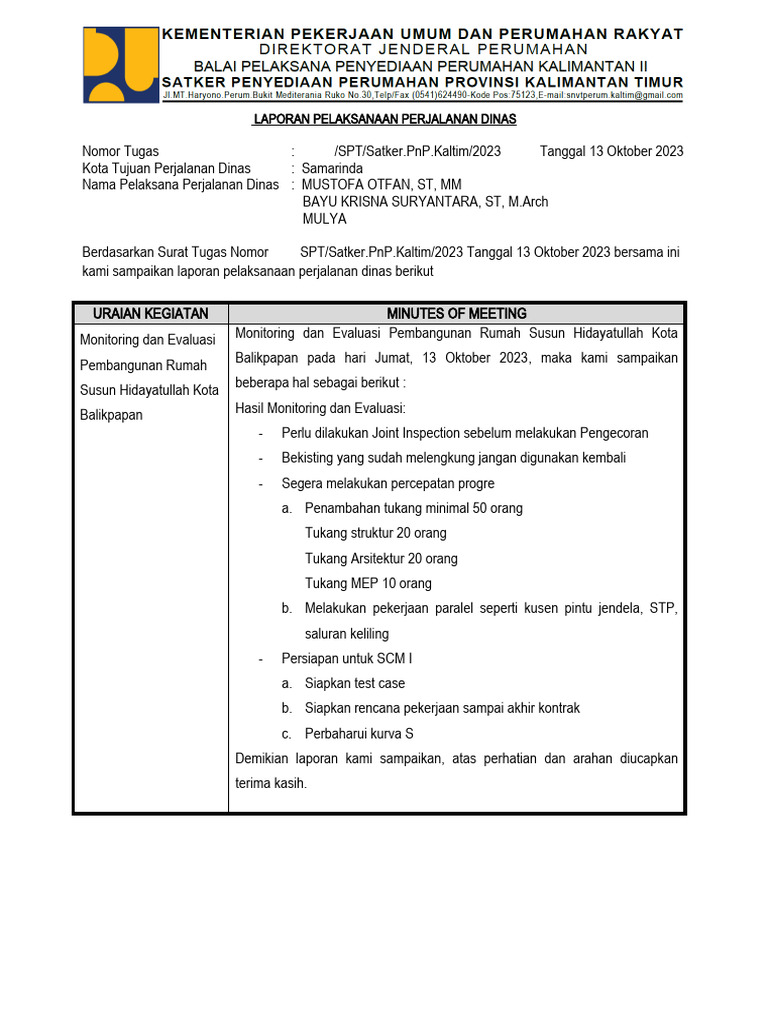 Laporan Perjadin (13 Oktober 2023) | PDF