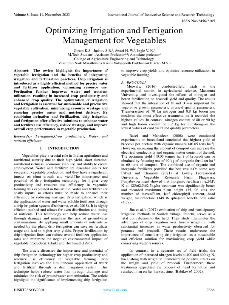 Optimizing Irrigation and Fertigation Management For Vegetables | PDF ...