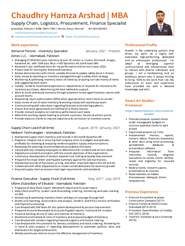 Chaudhry Hamza Arshad - CV | PDF | Accounts Payable | Inventory