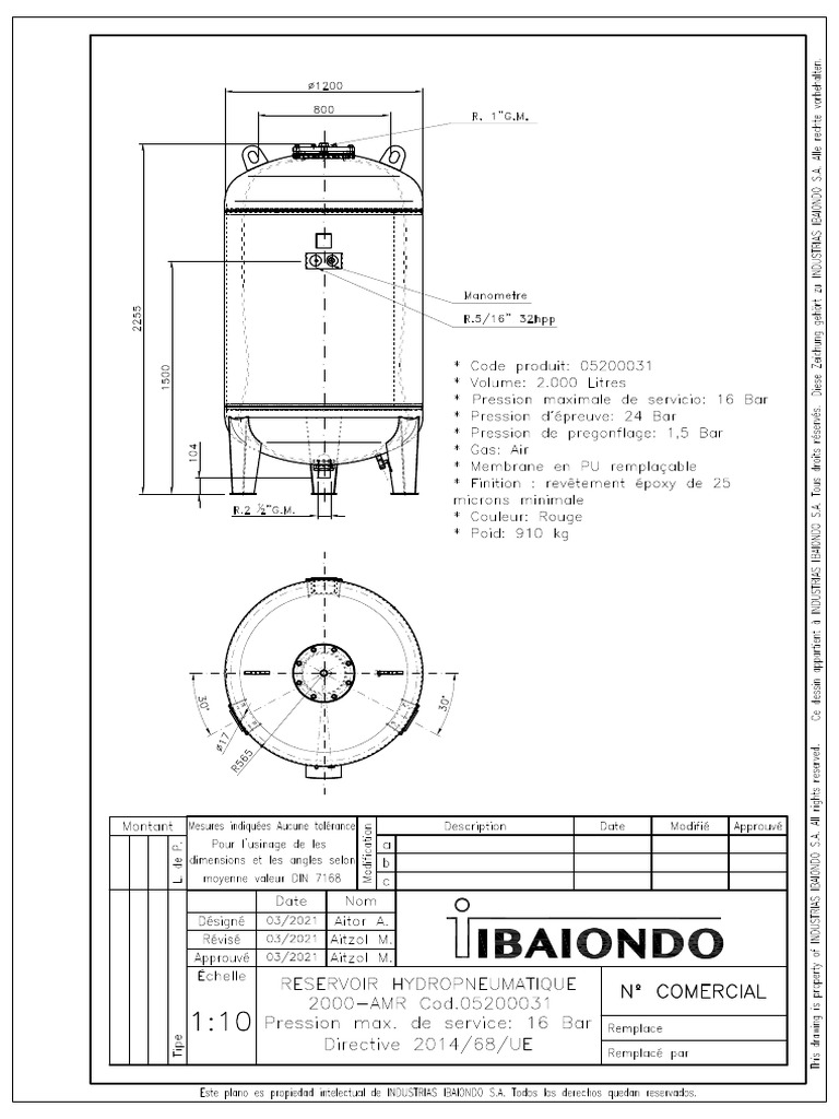Plan Réservoir À Vessie 2000L PN16 | PDF