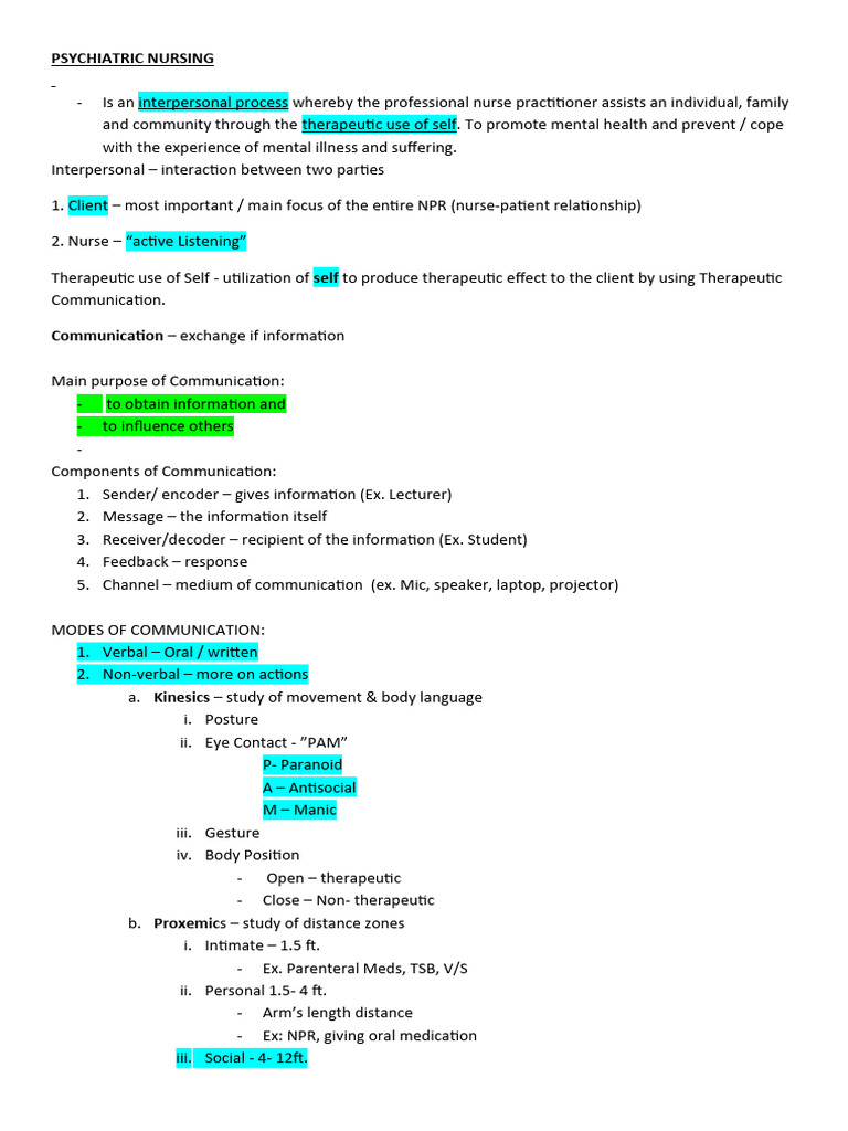 Psychiatric Nursing Overview and Practices | PDF | Communication ...