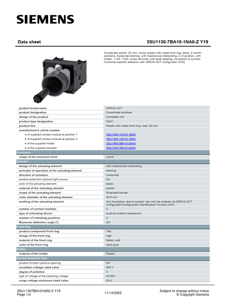 3SU11307BA101NA0-Z+Y19 Datasheet en | PDF | Fuse (Electrical) | Electricity