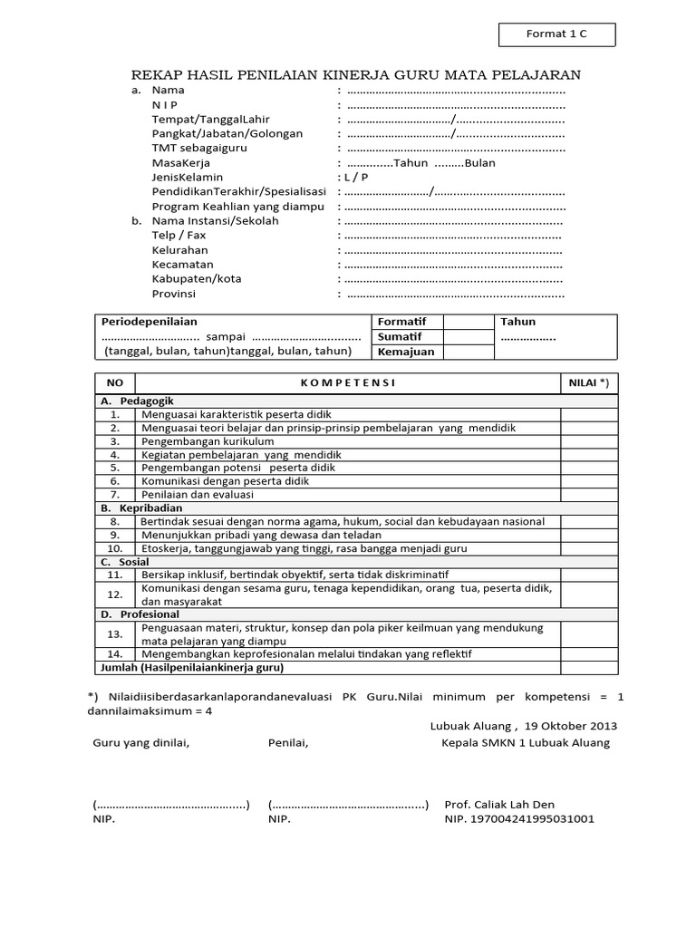 Format Rekap Hasil Penilaian Kinerja Guru Mapel | PDF | Karier ... Format Rekap Hasil Penilaian Kinerja Guru Mapel | PDF | Karier ...
