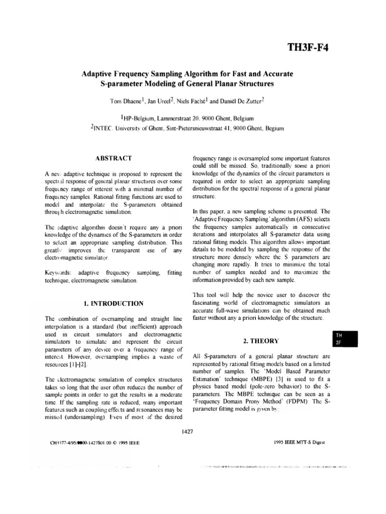 Dhaene - 1995 - Adaptive Frequency Sampling Algorithm For Fast and Accurate Spar | PDF ...