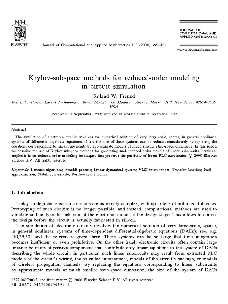 Freund - 2000 - Krylov-Subspace Methods For Reduced-Order Modeling | PDF