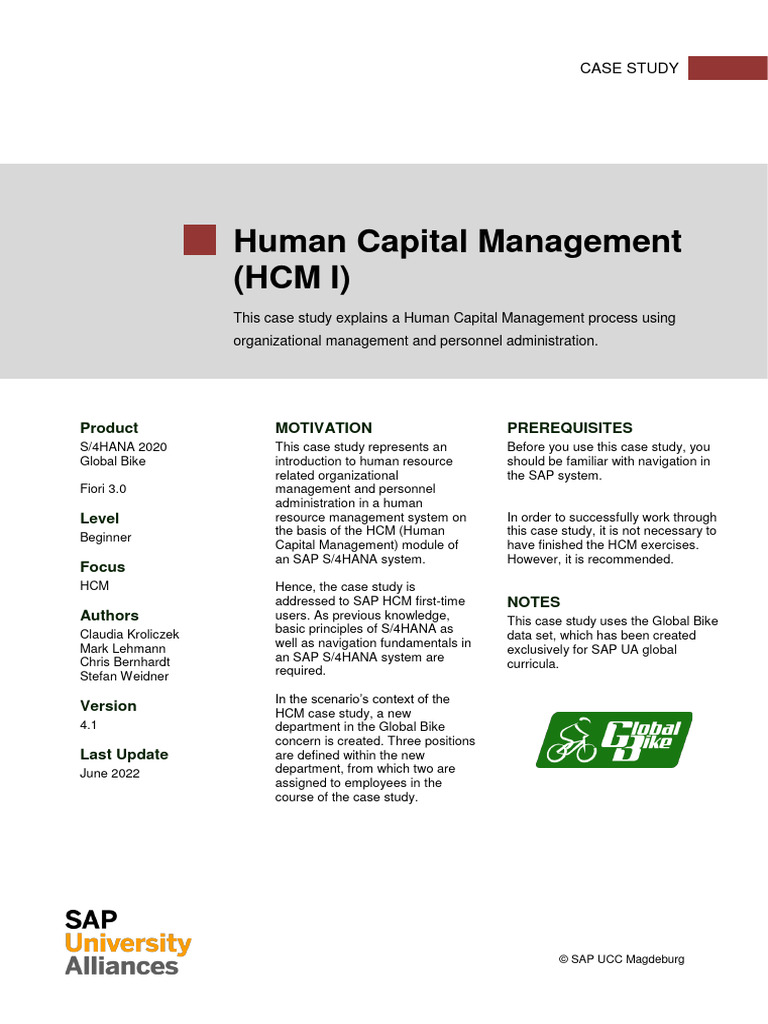 Intro S4HANA Using Global Bike Case Study HCM I en v41 | PDF