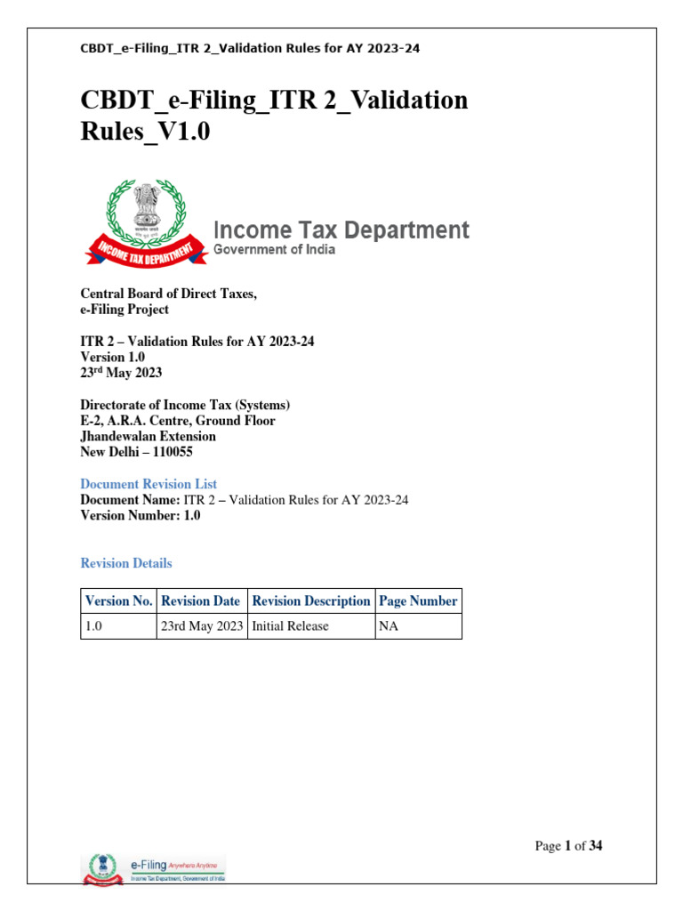 CBDT - E-Filing - ITR-2 - Validation Rules - Version 1.0 | PDF