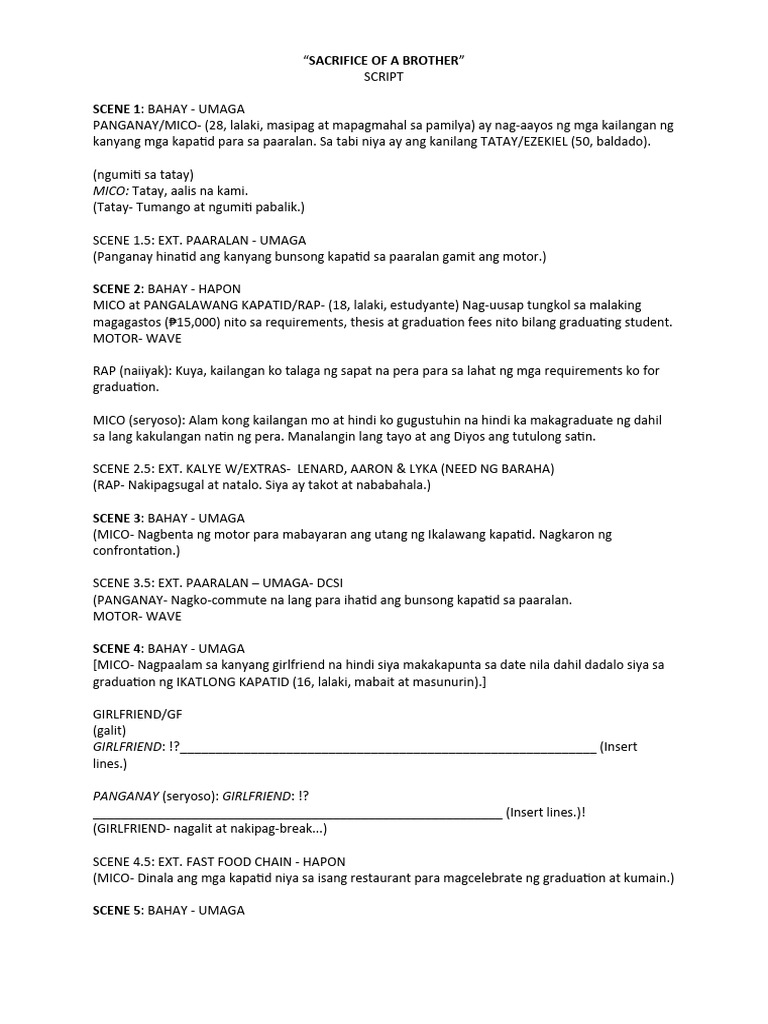 Sacrifice of A Brother (Script) | PDF