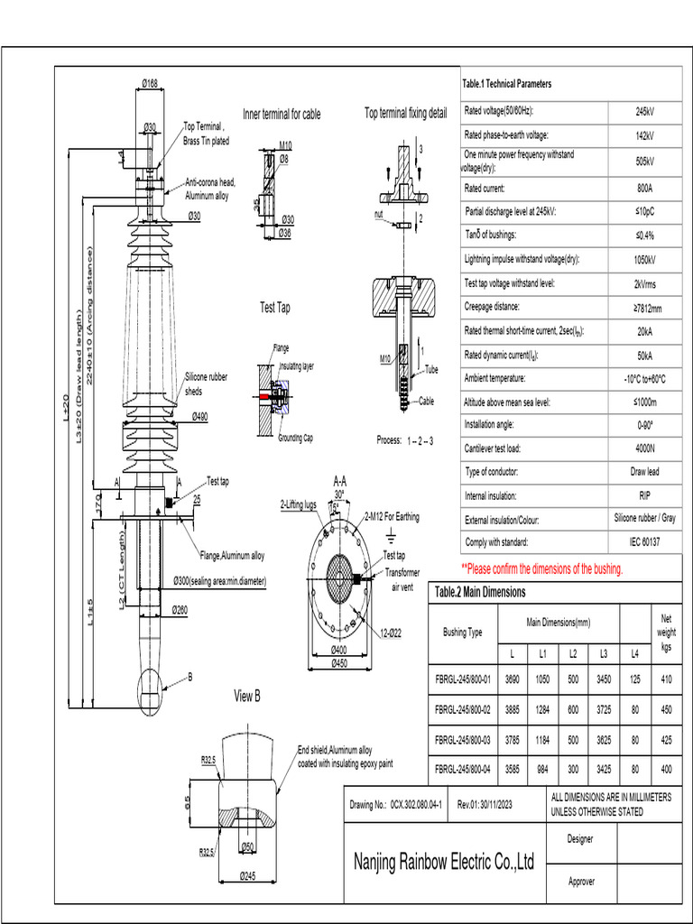 245kV Transformer Bushing Specifications | PDF | Insulator (Electricity ...