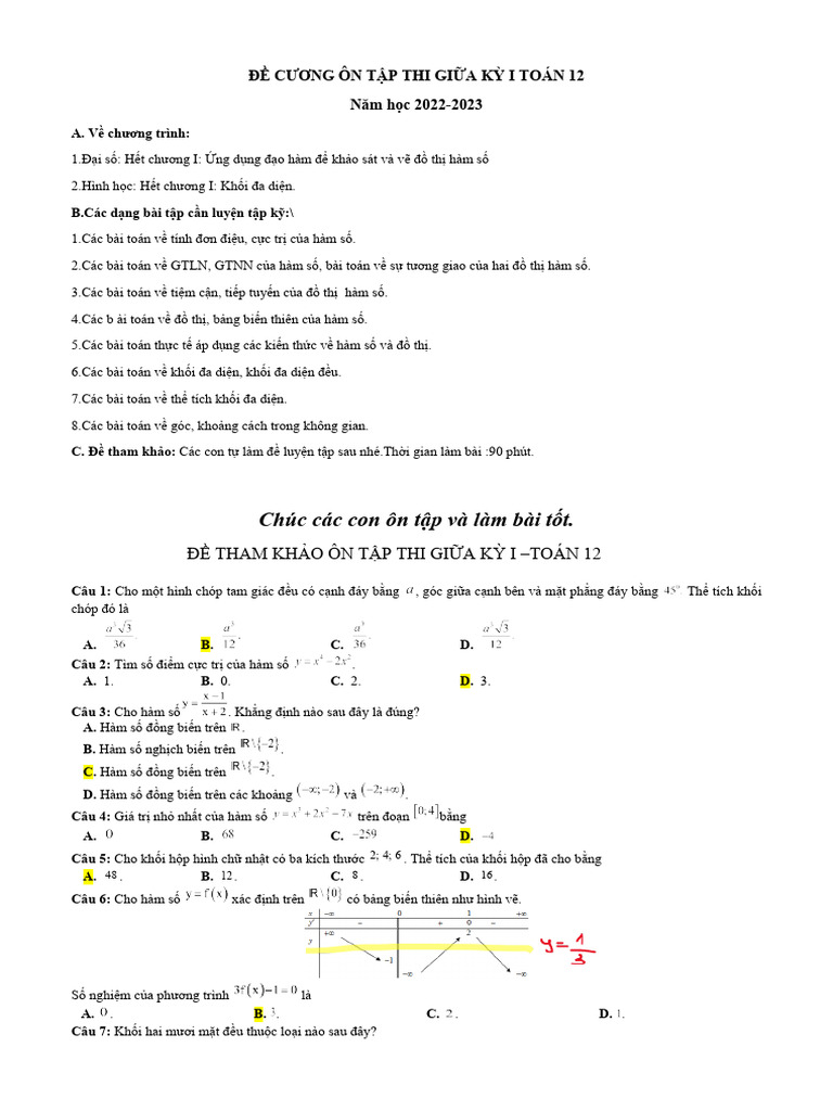 K12 - Đề Cương GK1 - Toán | PDF