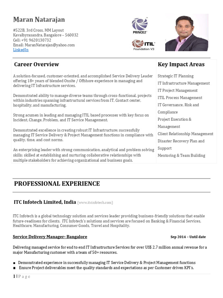 IT Service Delivery Leadership Profile | PDF | Technical Support ...
