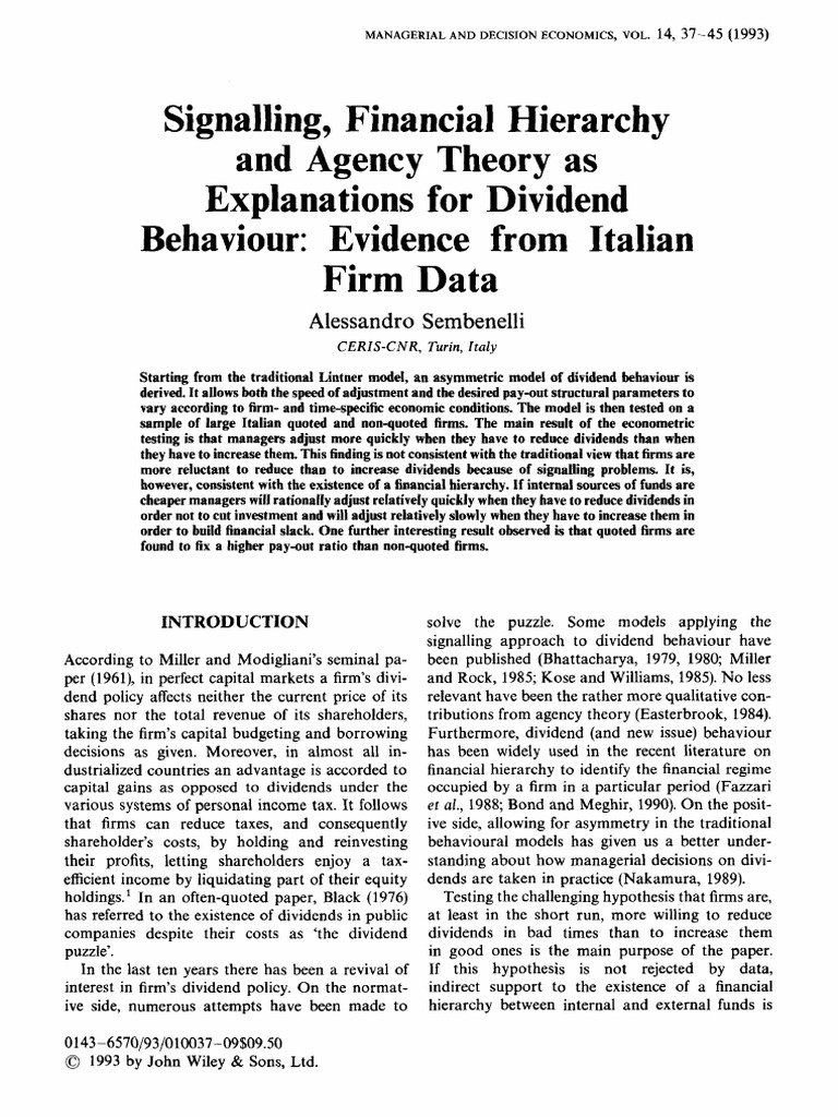 Signalling, Financial Hierarchy and Agency Theory As Explanations For ...