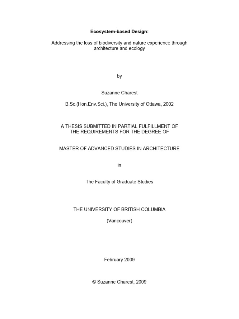 Ubc 2009 Spring Charest Suzanne | PDF | Ecology | Restoration Ecology