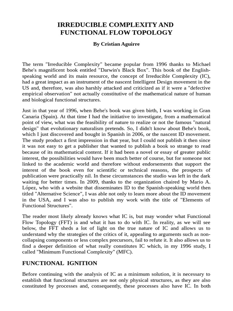 Irreducible Complexity and Functional Flow Topology | PDF