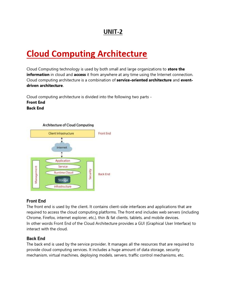 Cloud Computing Architecture: UNIT-2 | PDF