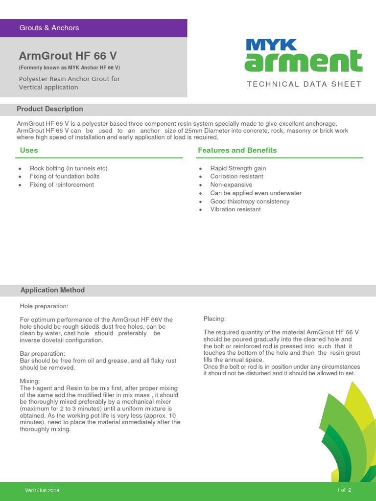 Arm Grout HF66 V | PDF | Strength Of Materials | Concrete